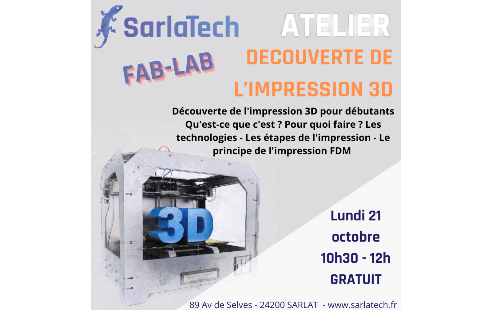 Atelier Découverte Impression 3D - Débutant - Sarlatech - Coworking ...
